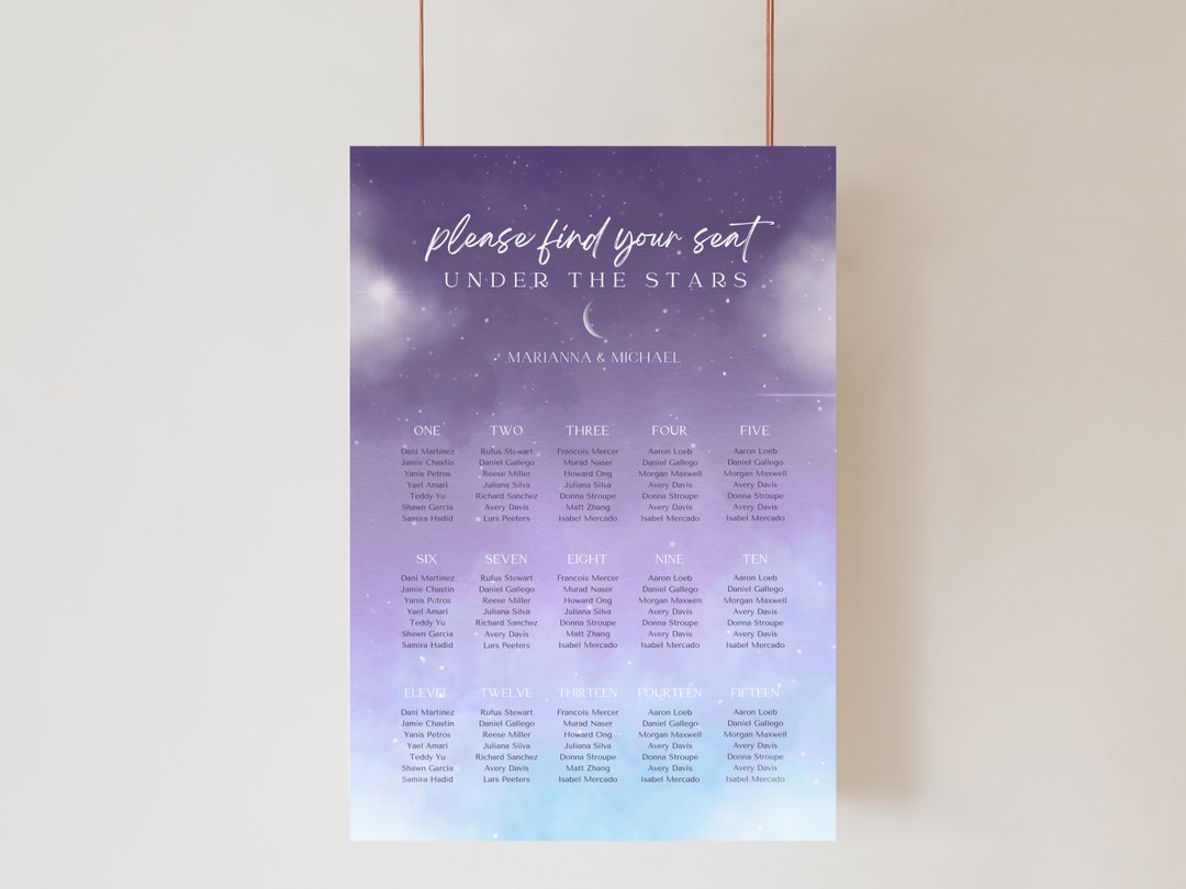 Ombre Sky Seating Chart, Watercolor Night Sky Sign, Starry Galaxy ...