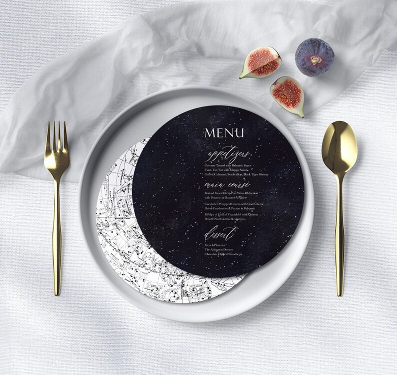 Star Map Menu Zodiac Constellations Round Menu Template - Etsy