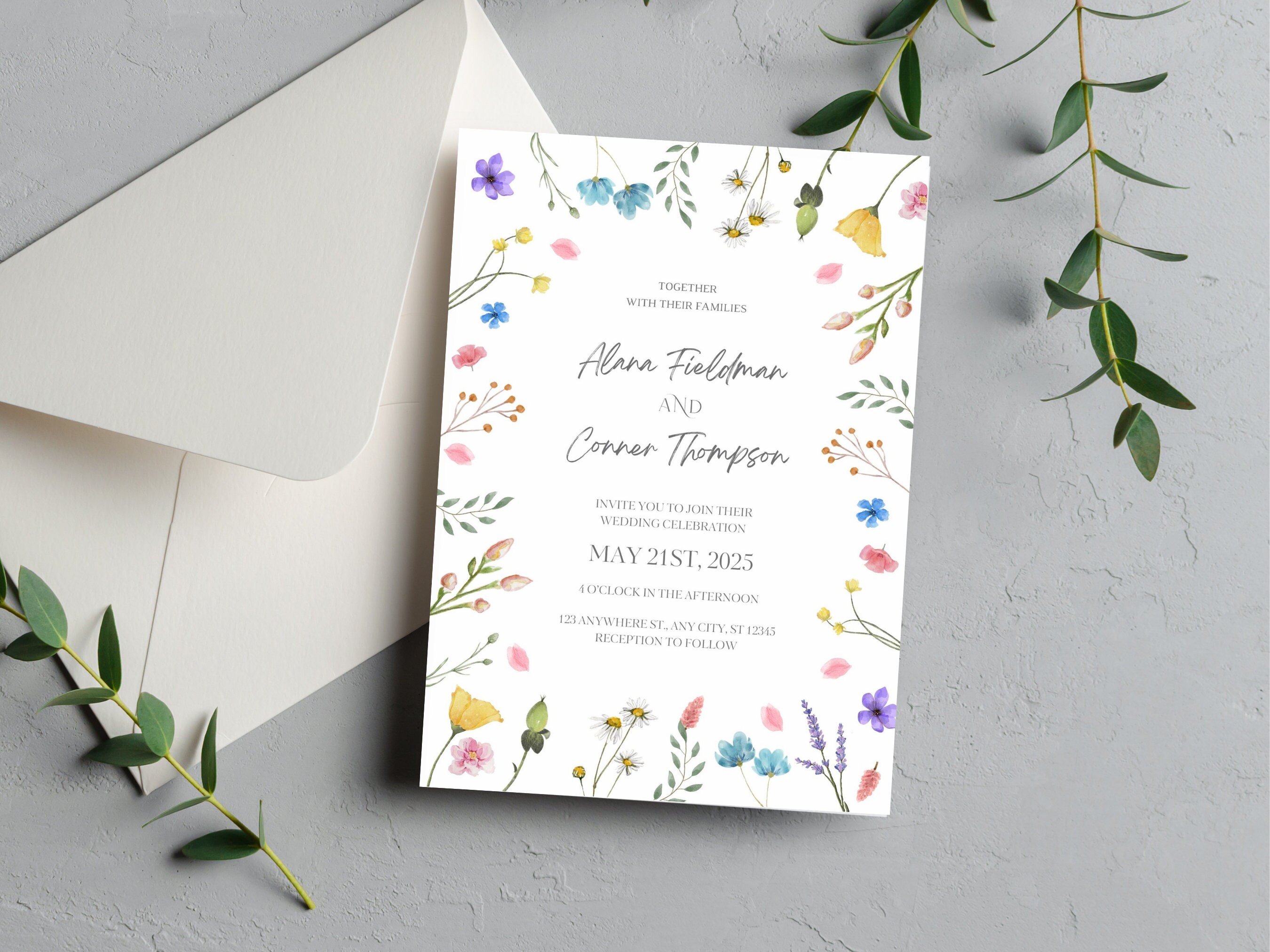 Wildflower Wedding Invitation, Spring Flowers Wedding Invite ...