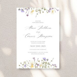Wildflower Wedding Invitation, Spring Flowers Wedding Invite, Minimal ...