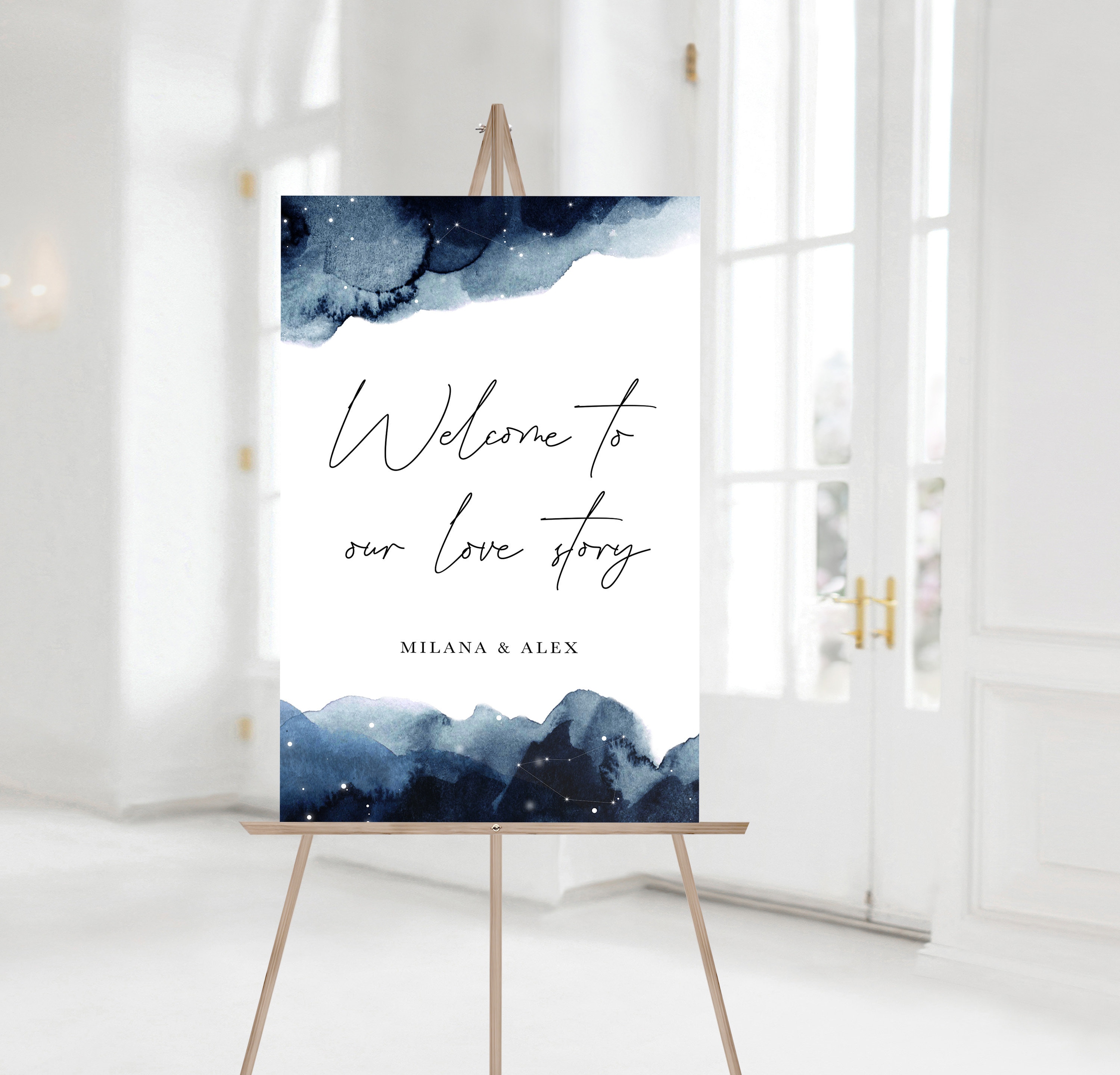 Celestial Welcome Sign Blue Watercolor Sign Celestial - Etsy