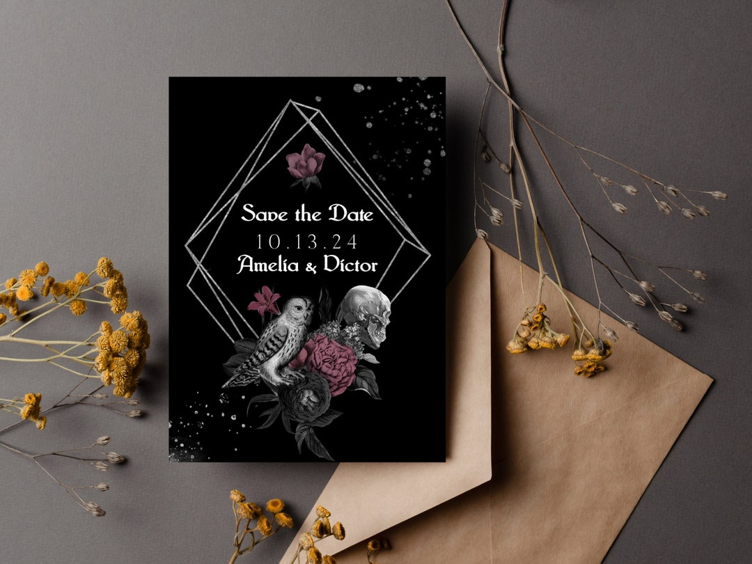 Gothic Save the Date, Dark Wedding Invitation, Elegant Gothic Invitation, Dark Academia Theme ...