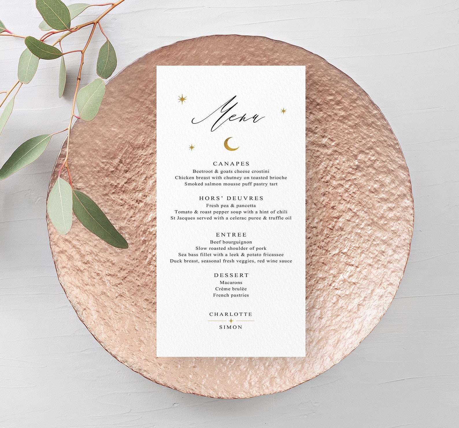 Minimalist Celestial Menu, Under the Moon Theme, Menu With Stars, Moon ...