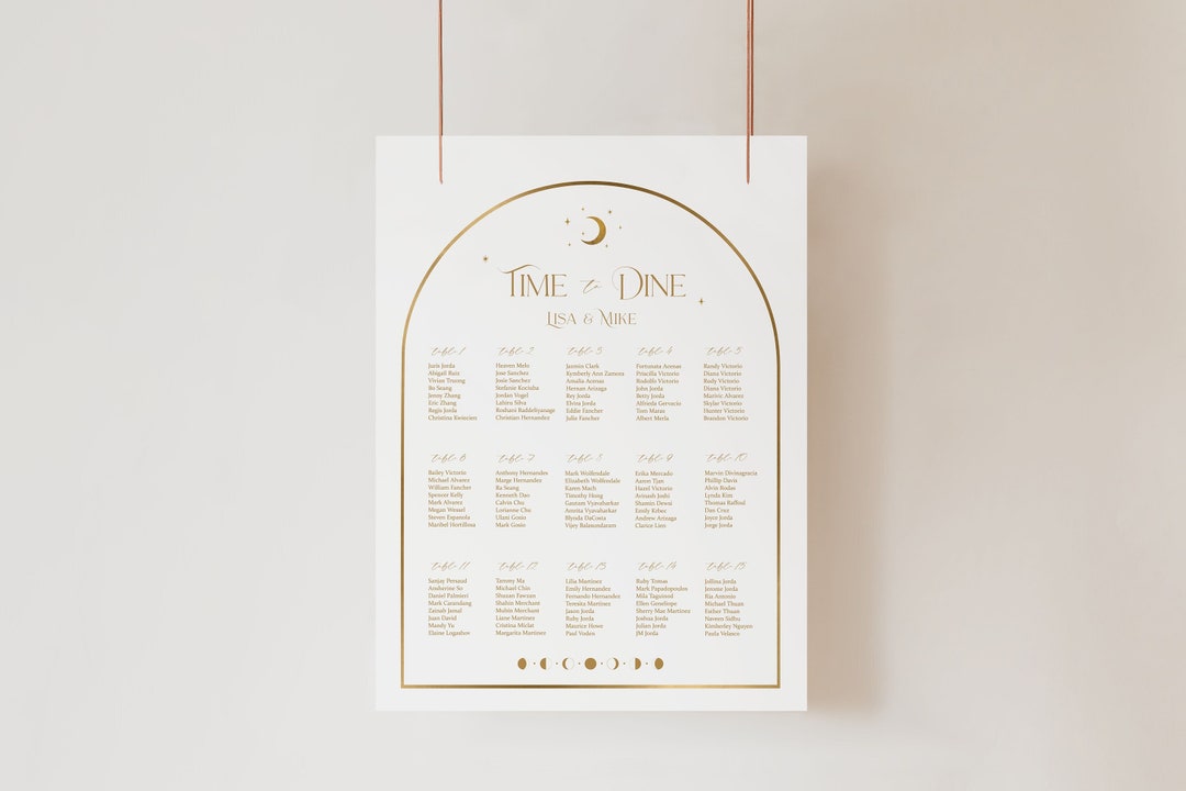 Celestial Arch Seating Chart, White and Gold Wedding Sign, Moon Phases ...