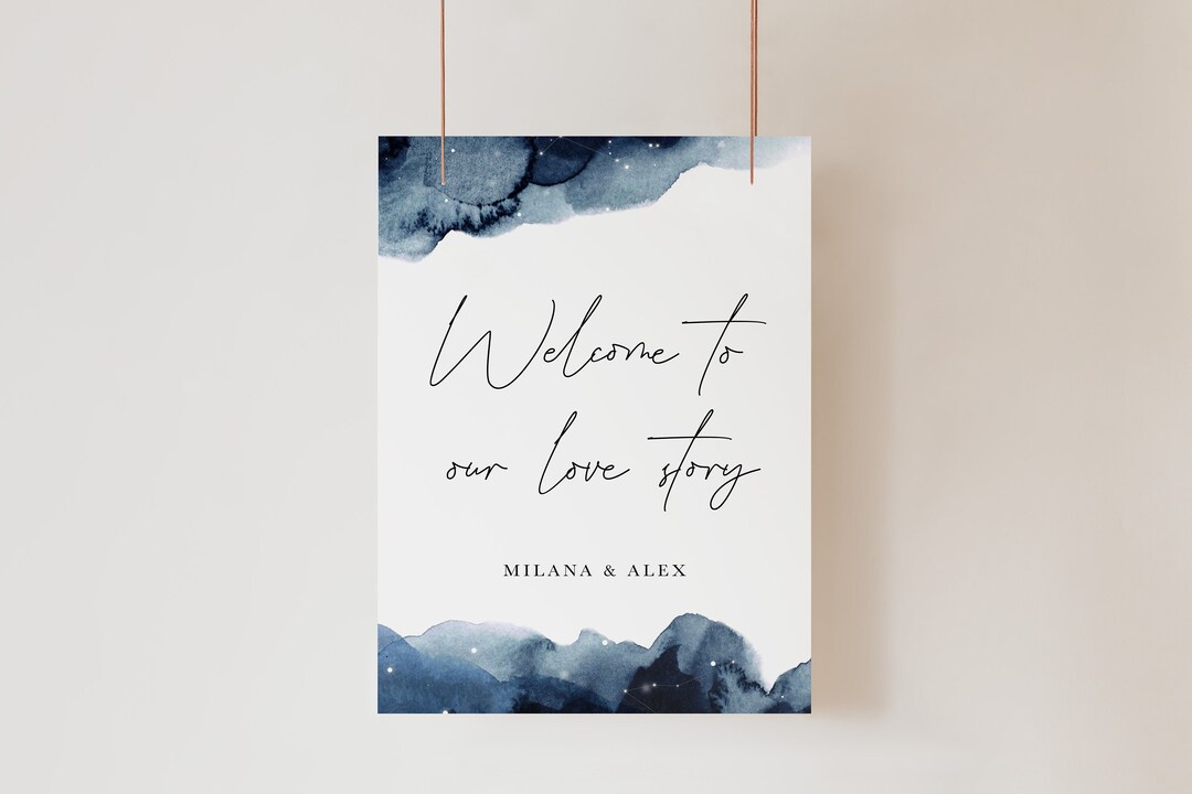 Celestial Welcome Sign, Blue Watercolor Sign, Celestial Wedding Decor ...