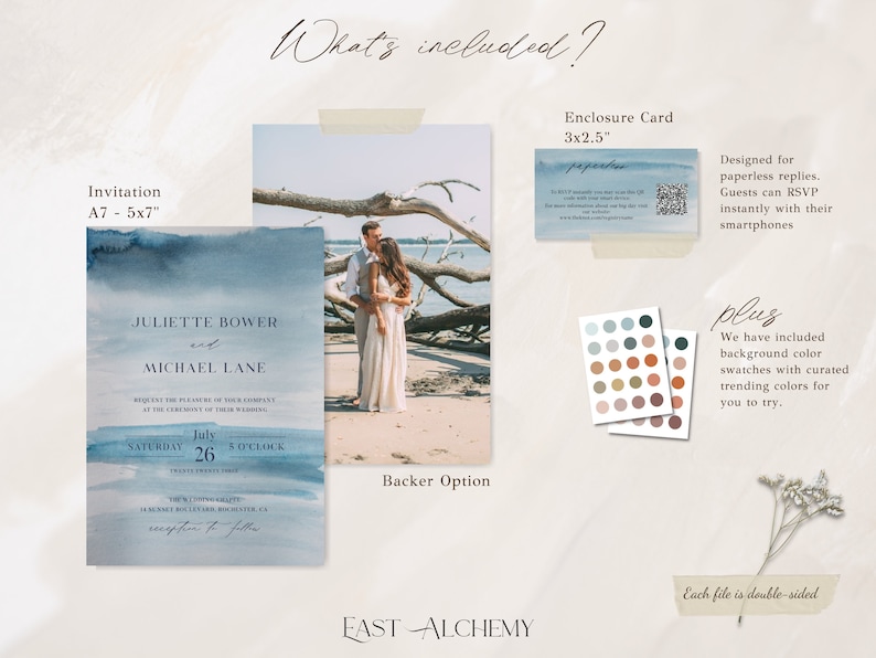 Caspian Wedding Invitation, Ocean Blue Invitation, Blue Watercolor ...