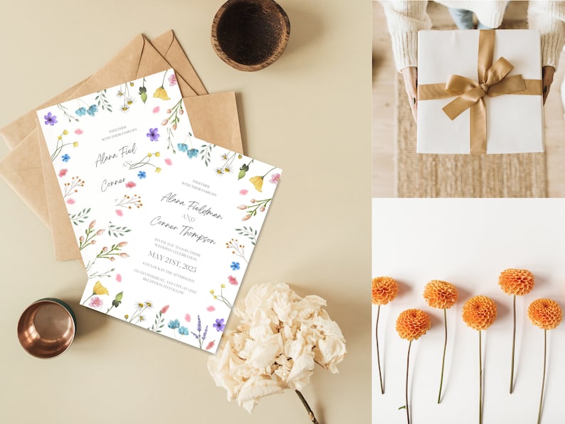Wildflower Wedding Invitation, Spring Flowers Wedding Invite ...