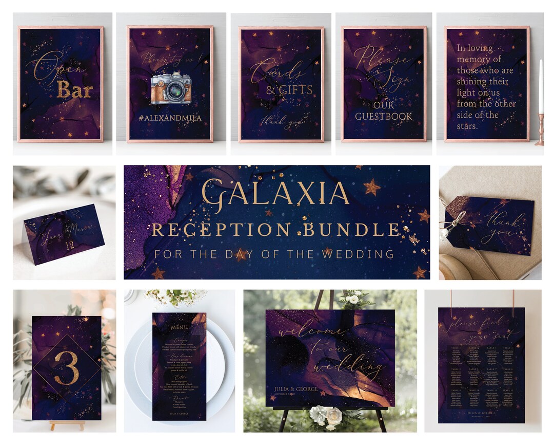 Galaxy Reception Bundle, Printable Wedding Signage, Seating Plan ...
