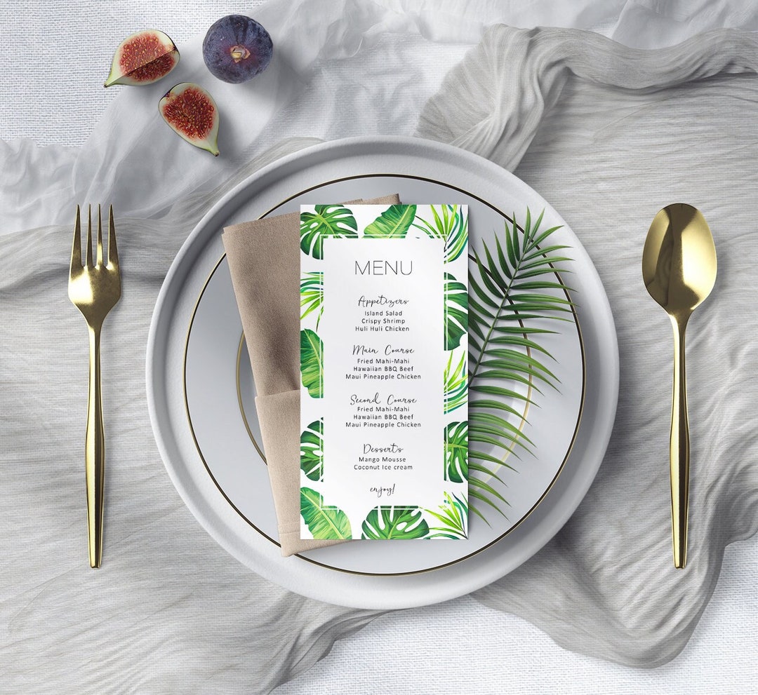 Tropical Menu Card, Hawaiian Bridal Shower Menu, Tropical Theme Menu ...