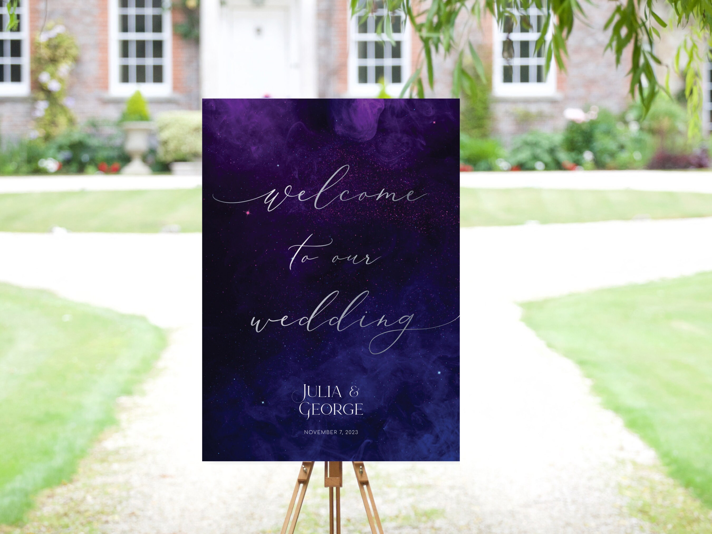 Purple Welcome Sign, Starry Night Wedding Welcome, Purple Wedding Signs ...
