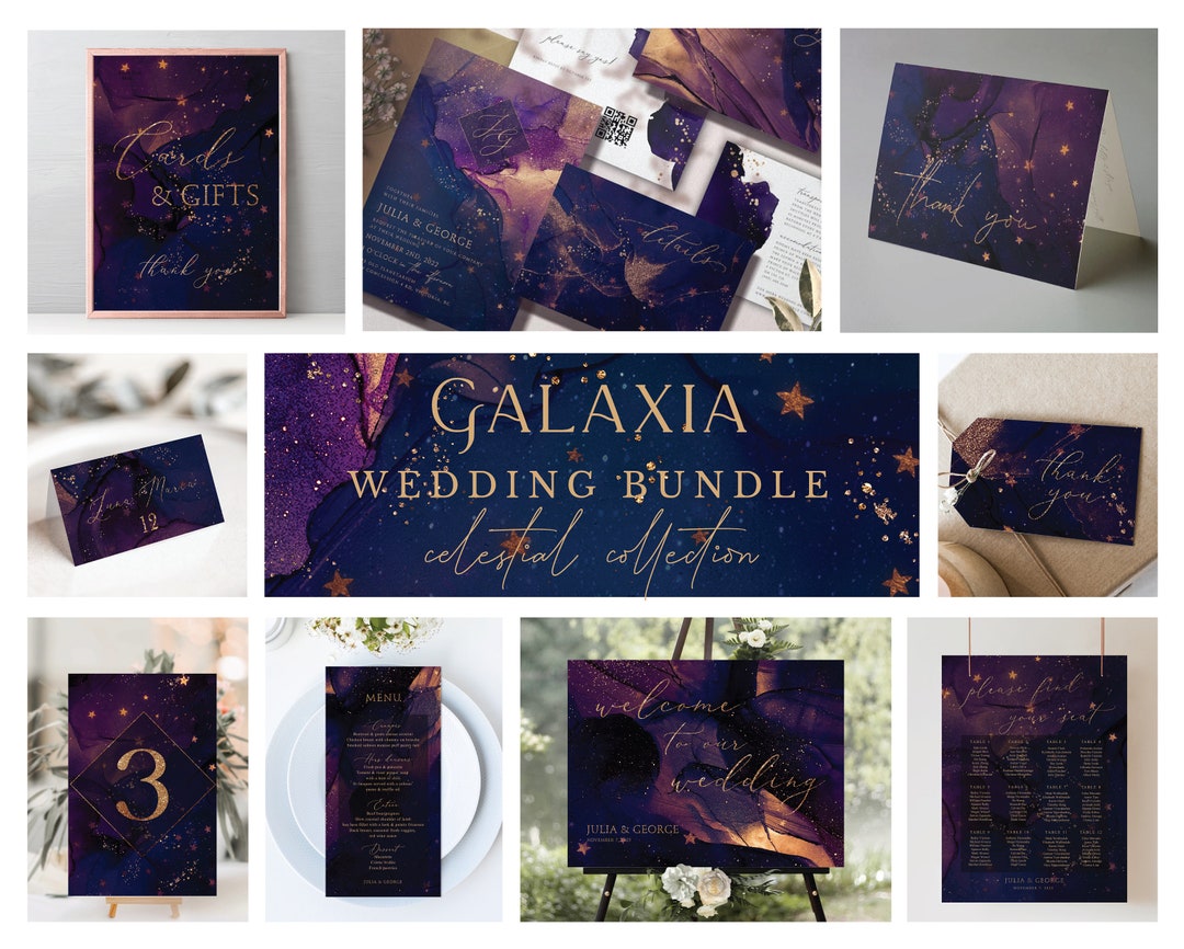 Galaxy Wedding Bundle, Celestial Wedding Pack, Purple Galaxy Wedding ...