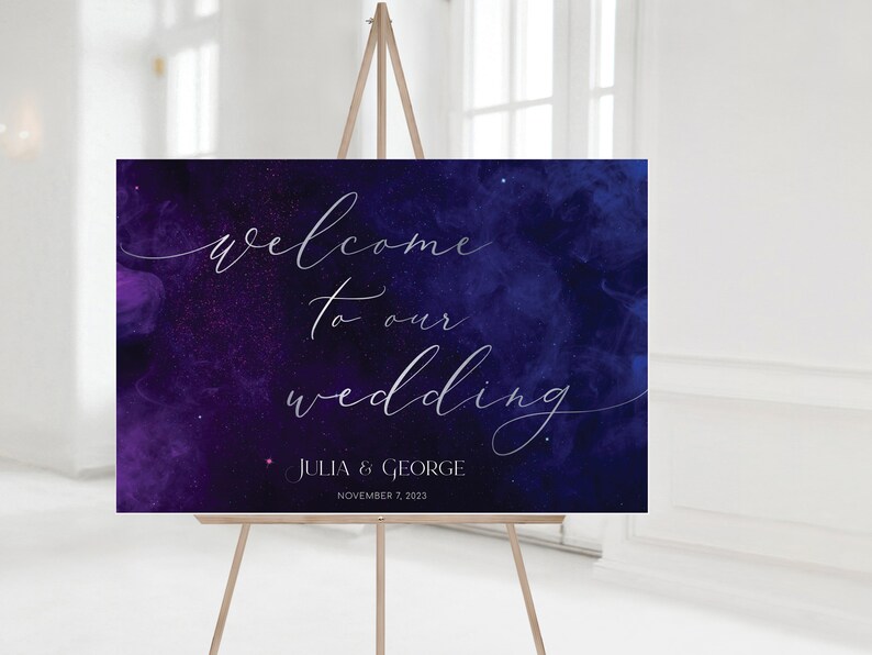 Purple Welcome Sign, Starry Night Wedding Welcome, Purple Wedding Signs ...
