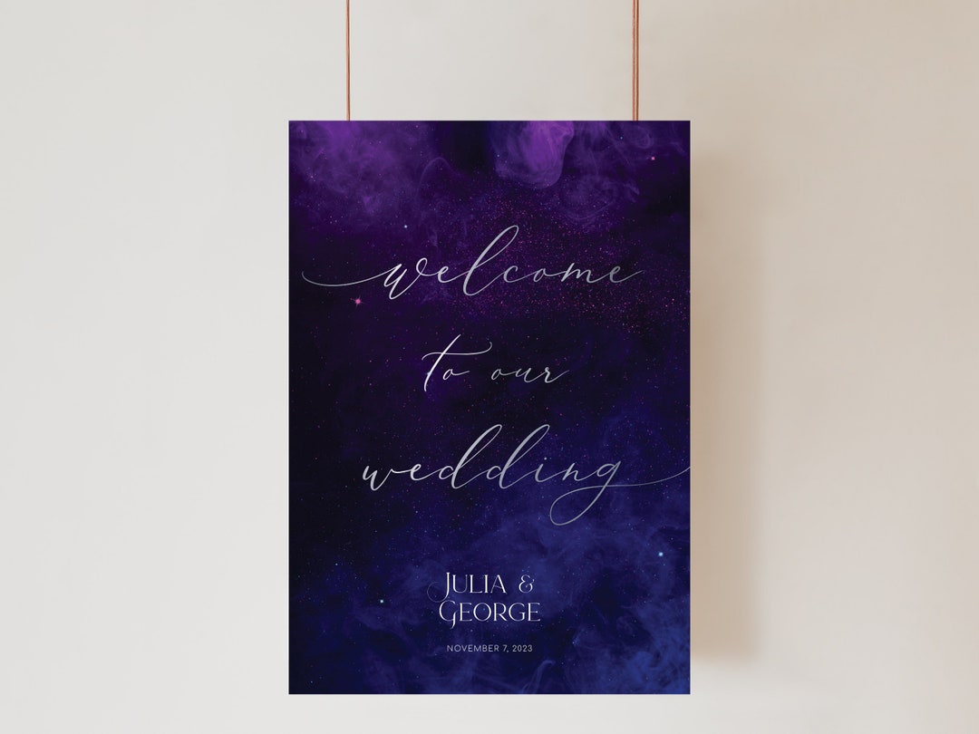 Purple Welcome Sign, Starry Night Wedding Welcome, Purple Wedding Signs ...