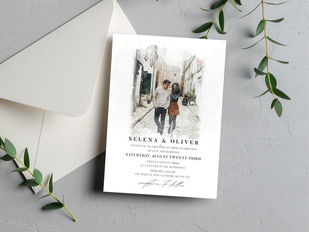 Custom Watercolor Wedding Invitation, Watercolour / Watercolor Effect ...