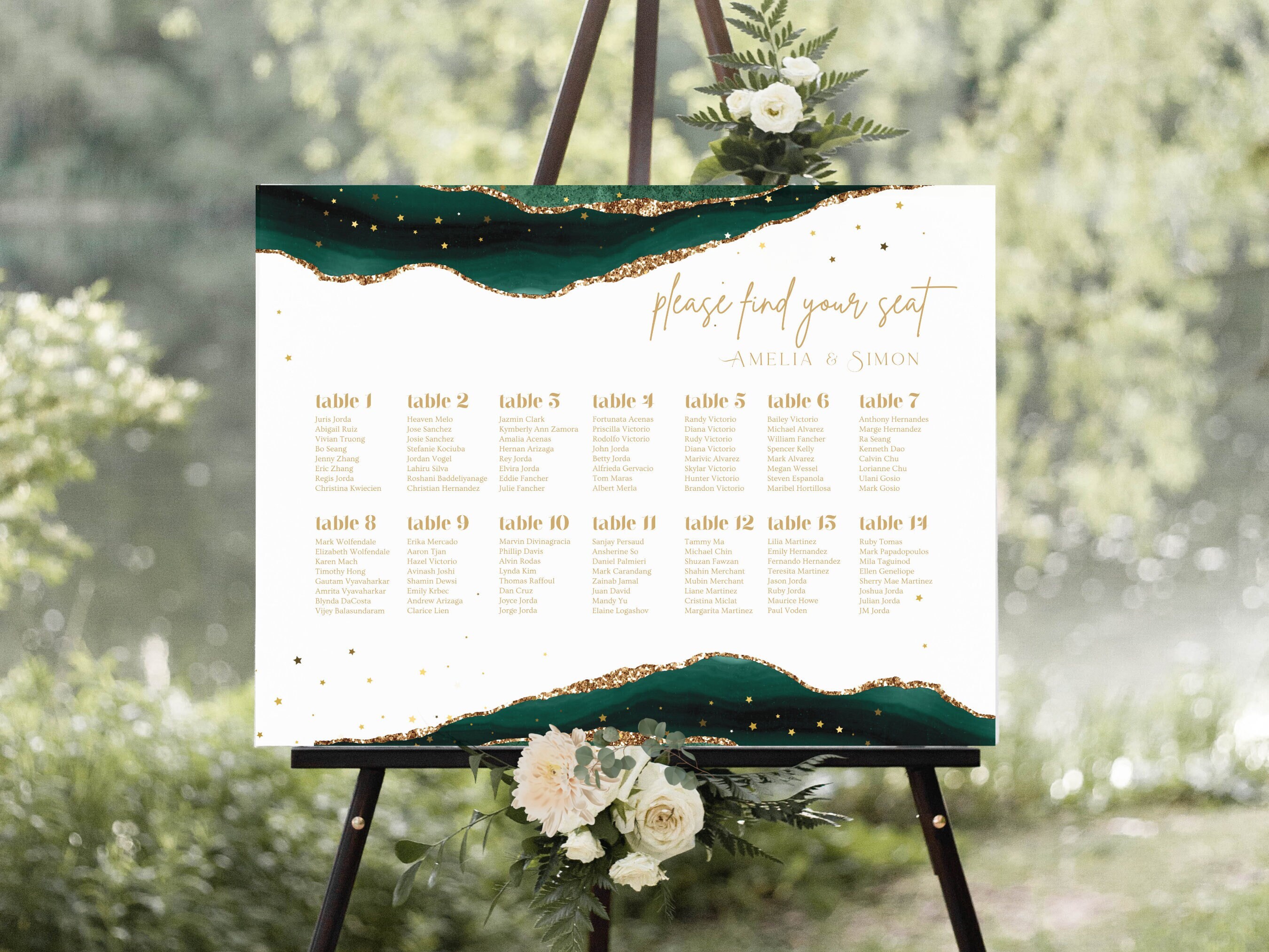 Emerald Green Seating Sign, Green and Gold, Seating Arrangement ...