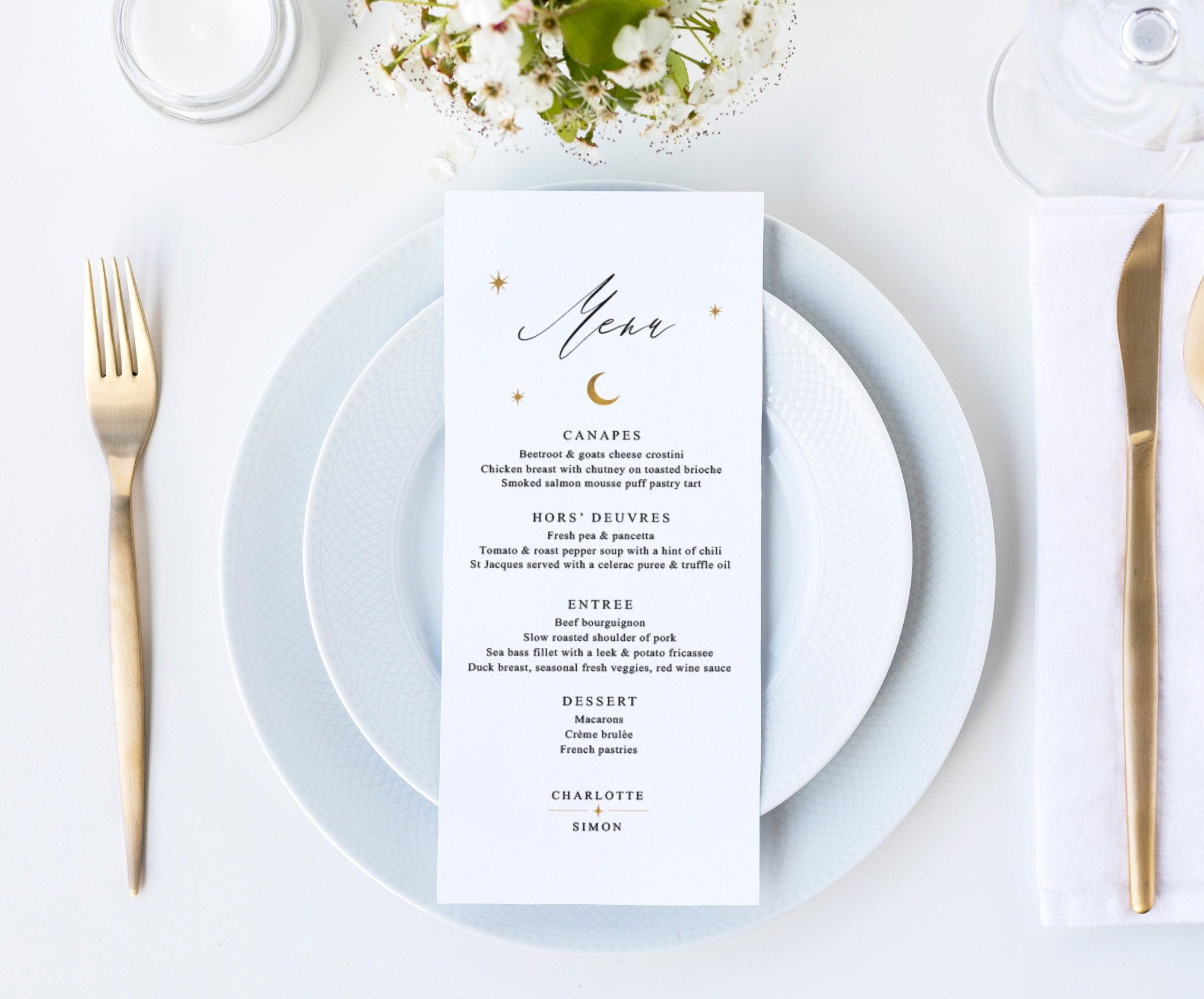 Minimalist Celestial Menu, Under the Moon Theme, Menu With Stars, Moon ...