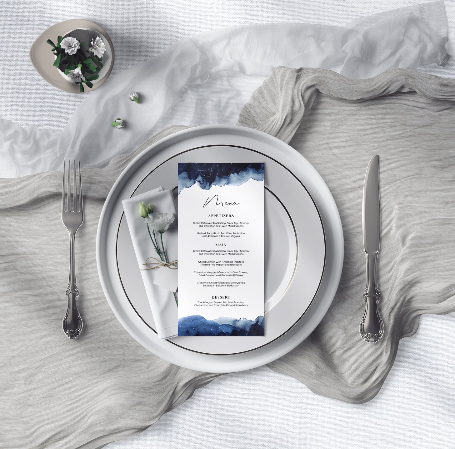 Celestial Menu Card, Blue Watercolor Menu, Celestial Wedding Decor ...