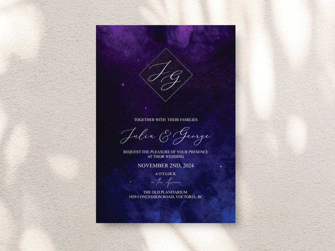 Purple Ether Invitation, Starry Night Wedding Invite, Galaxy Theme ...