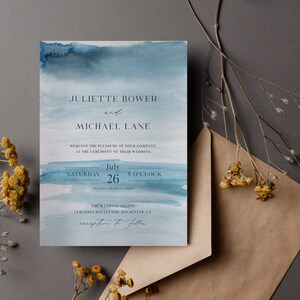 Caspian Wedding Invitation, Ocean Blue Invitation, Blue Watercolor ...