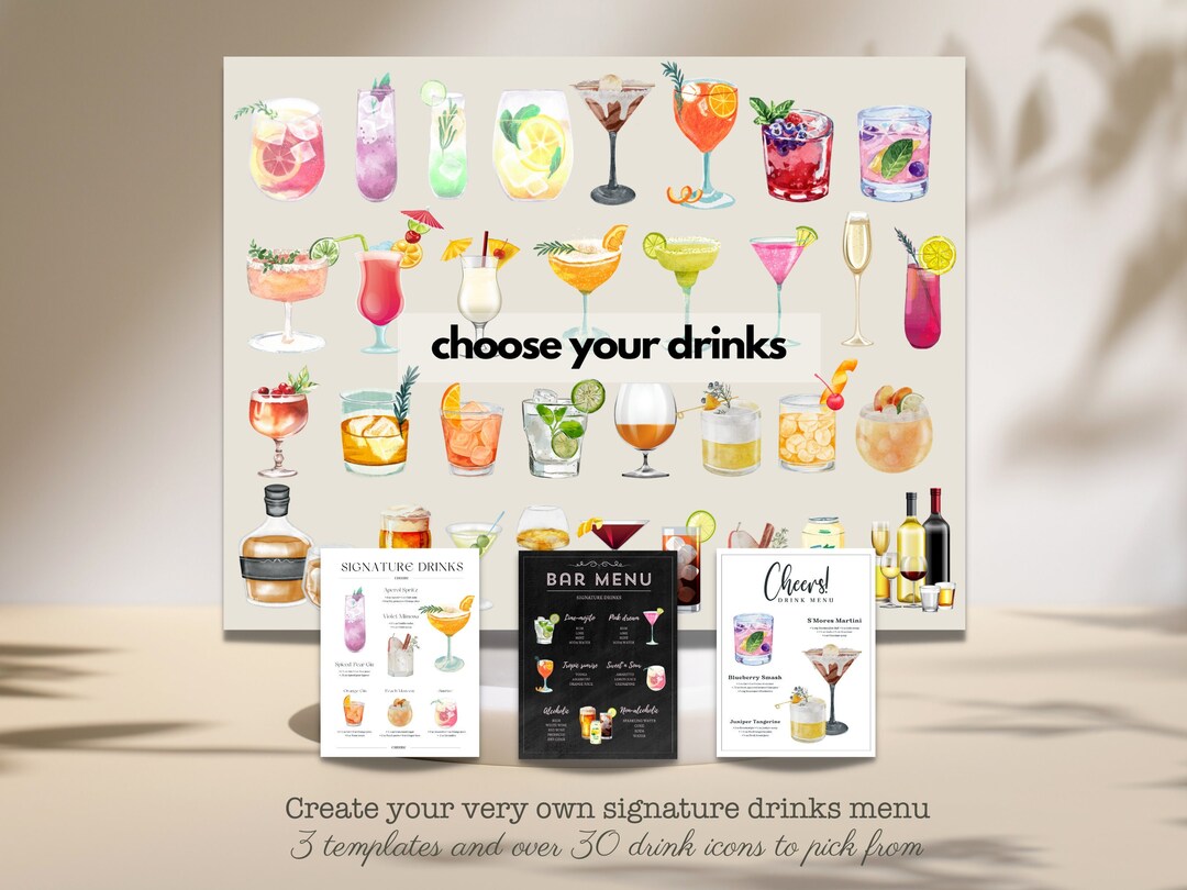 Build Your Own Drink Menu, 3 Signature Drinks Templates, Bar Menu ...