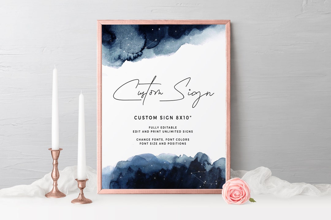 Celestial Custom Sign, Starry Night Wedding, Blue Watercolor Celestial ...