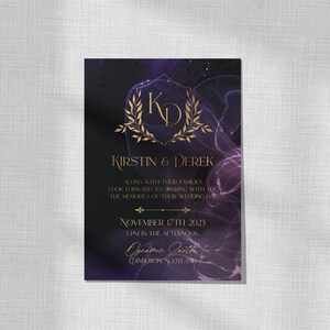 Empire Purple Invitation, Purple Watercolor Invite, Laurel Leaf Wreath ...