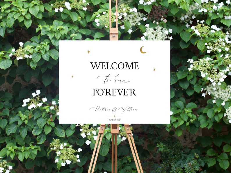 Minimal Celestial Welcome Sign, Under the Stars Theme, Sign With Stars ...