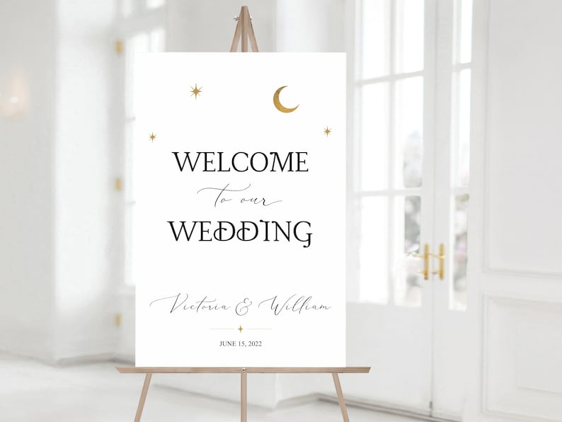 Minimal Celestial Welcome Sign, Under the Stars Theme, Sign With Stars ...