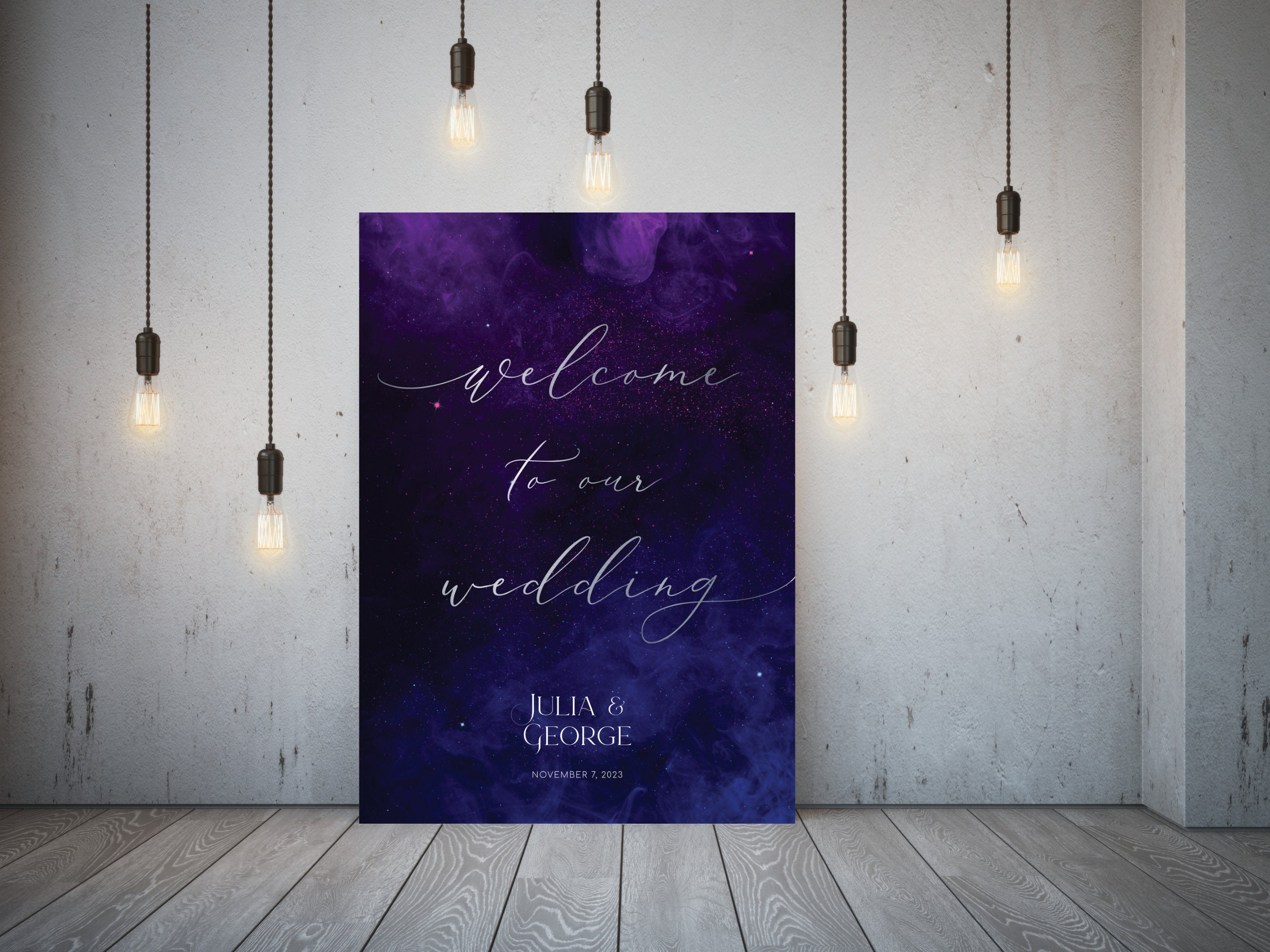 Purple Welcome Sign, Starry Night Wedding Welcome, Purple Wedding Signs ...