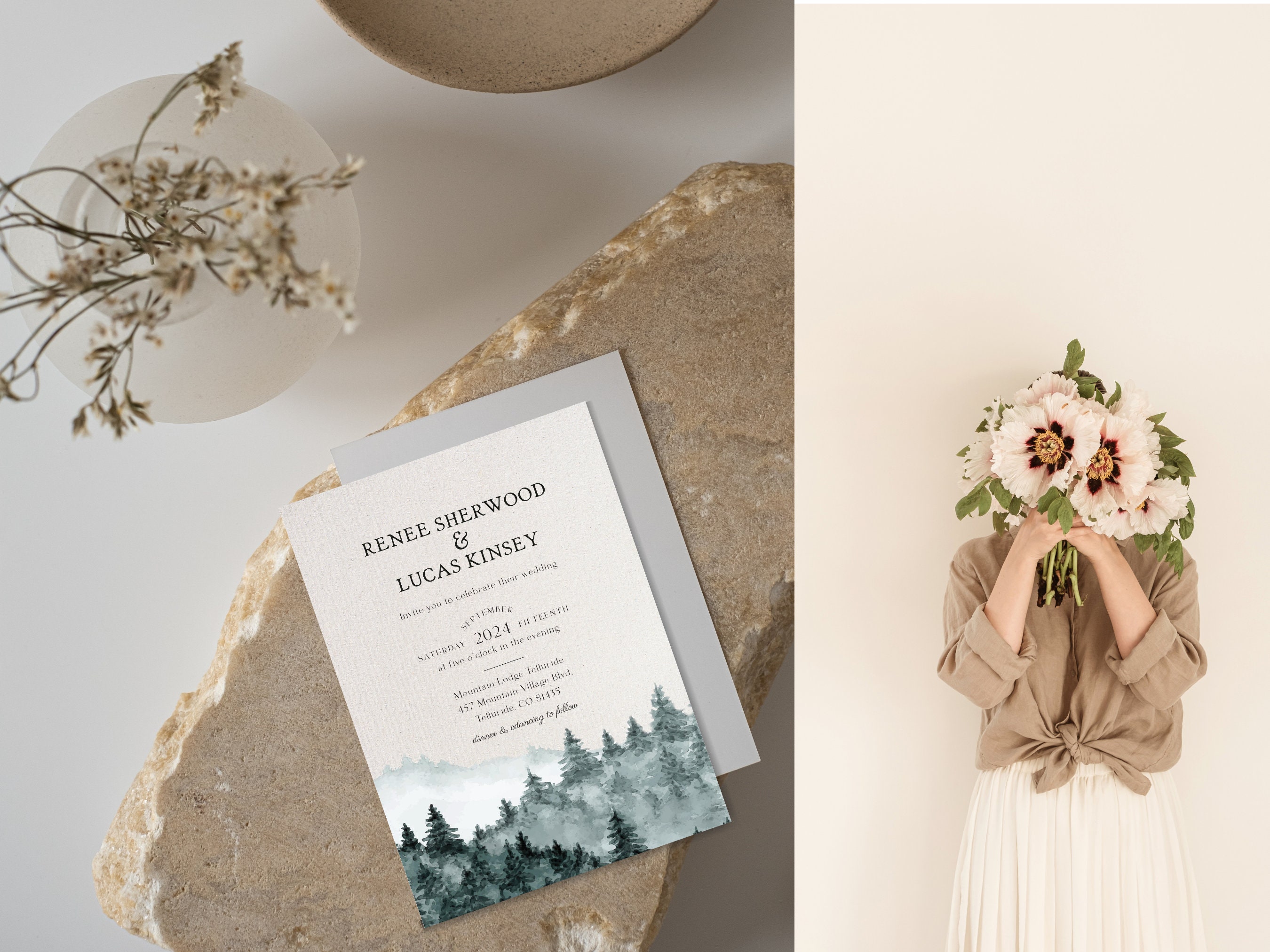 Mountain Forest Wedding Invitation, Rustic Invitation, Sage Green ...