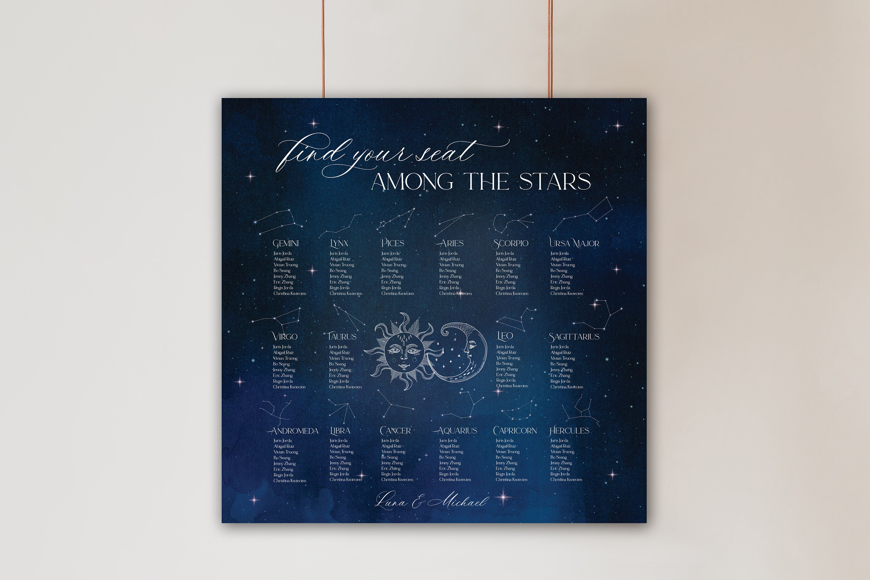 Celestial Zodiac Seating Plan, Sun and Moon, Sol & Luna, Wedding ...