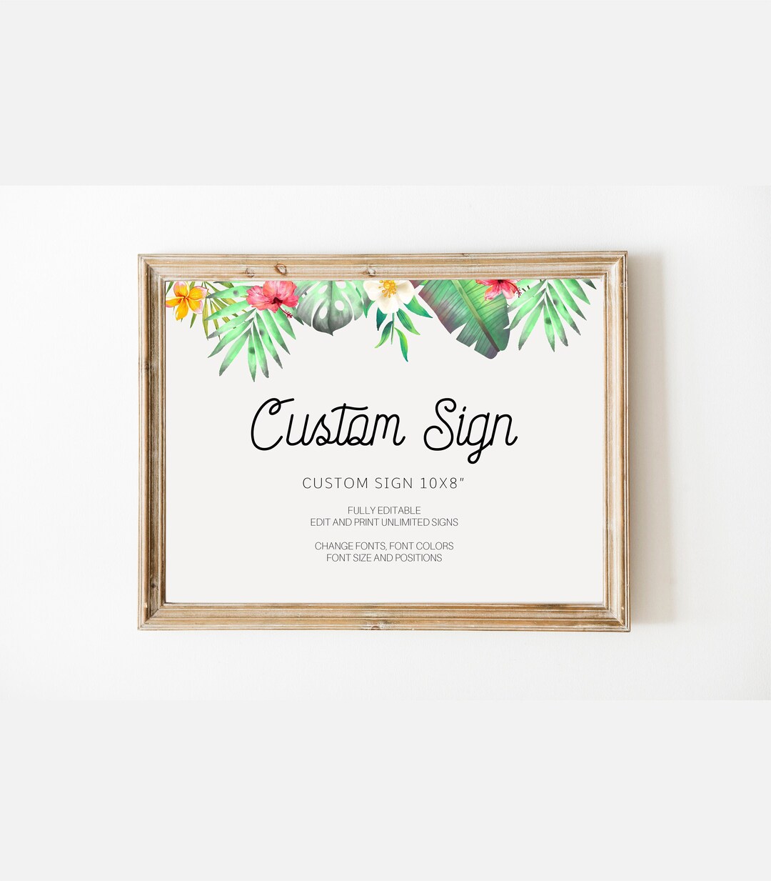 Custom Sign, Tropical Paradise Theme, Palm Tree Leaves, Editable ...
