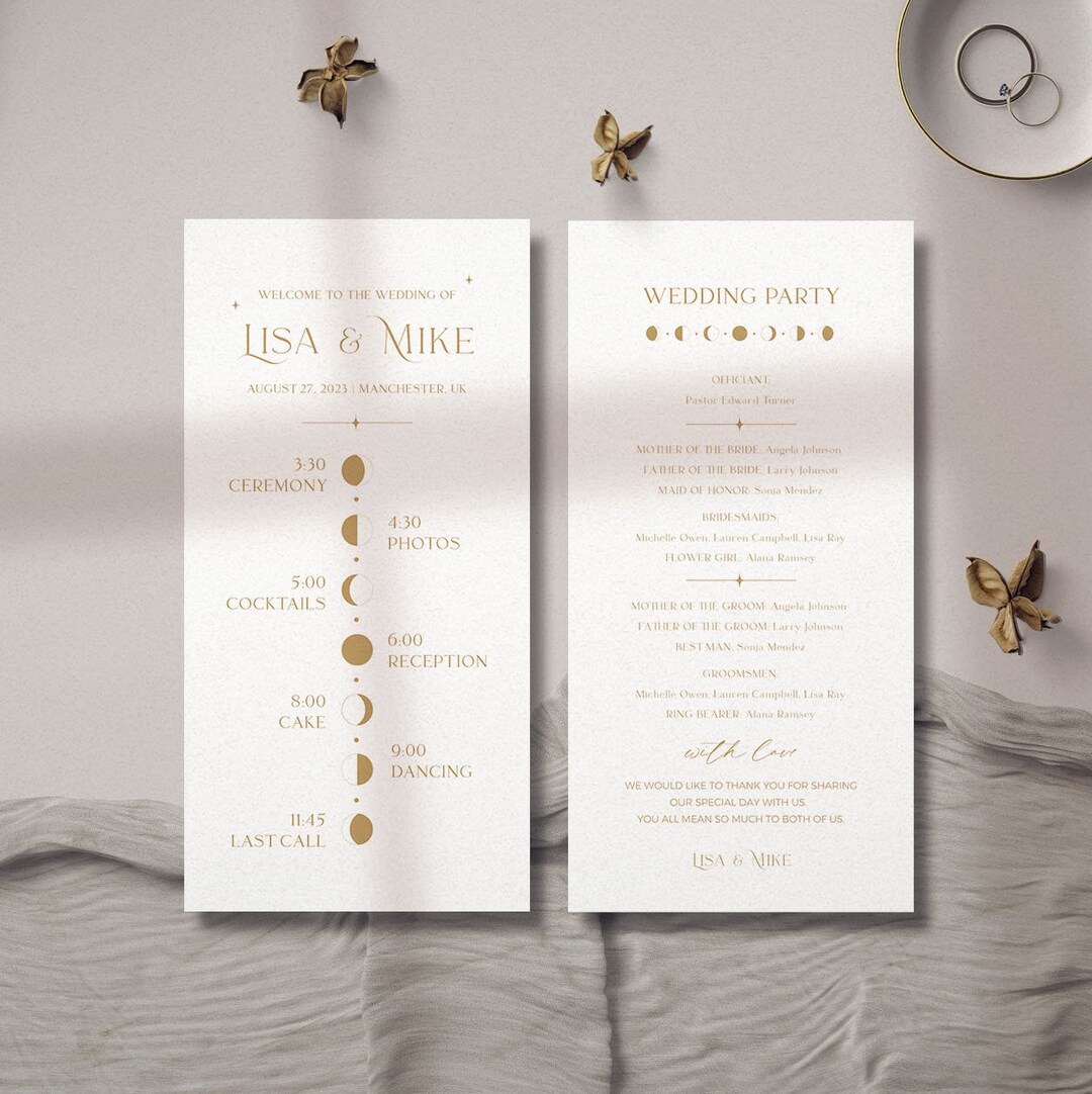 Celestial Wedding Program, Itinerary With Moon Phases, Starry Night ...