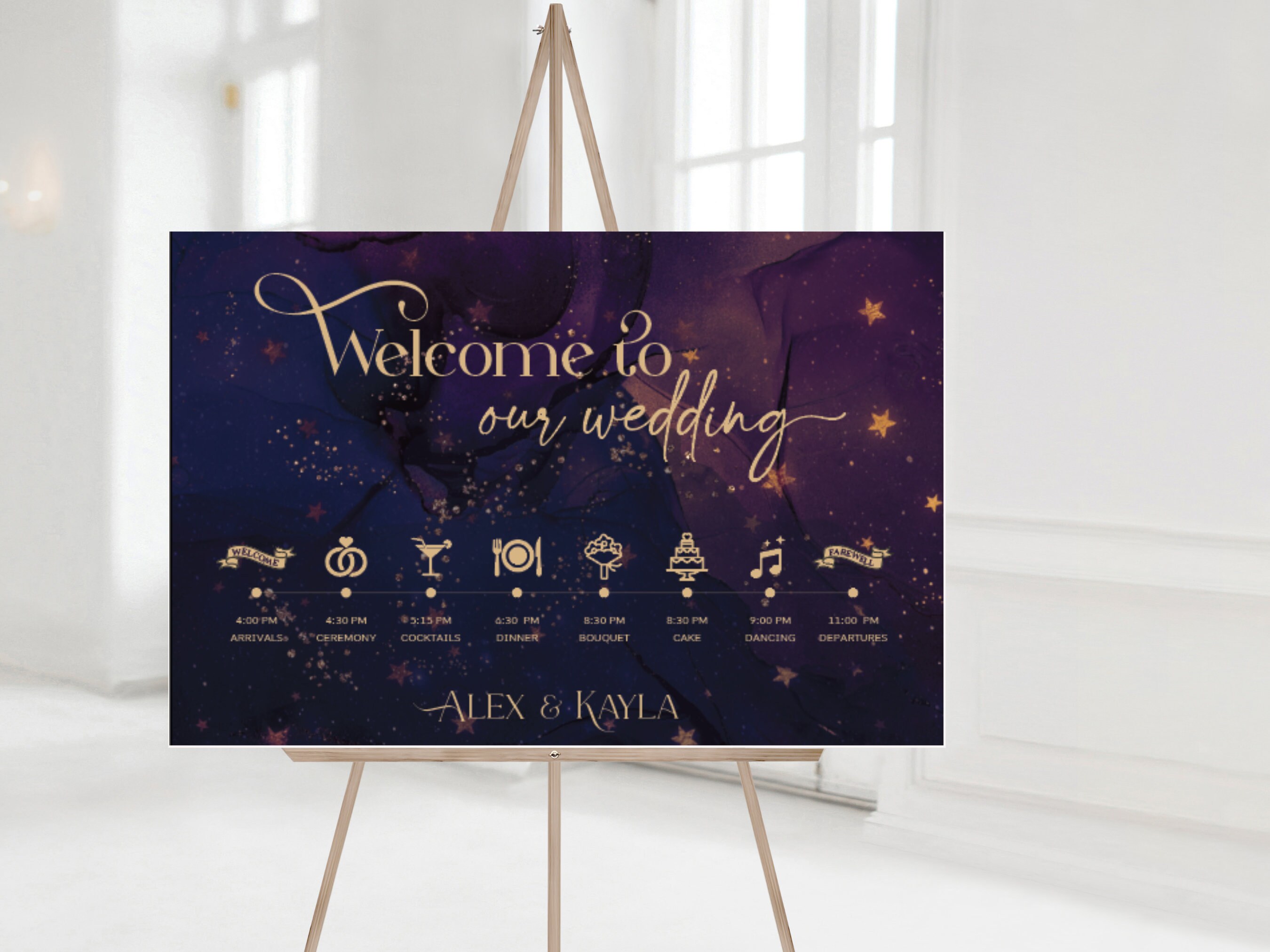 Purple Welcome Itinerary Sign, Starry Night Welcome, Purple Wedding ...