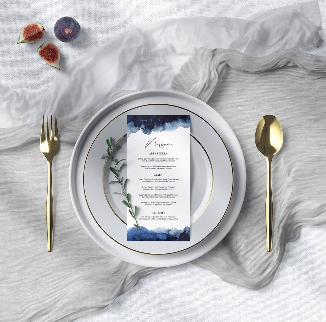 Celestial Menu Card, Blue Watercolor Menu, Celestial Wedding Decor ...