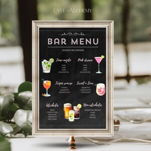 Chalkboard Signature Drink Sign, Bridal Shower Drinks Menu, Wedding ...