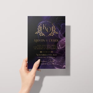 Empire Purple Invitation, Purple Watercolor Invite, Laurel Leaf Wreath ...