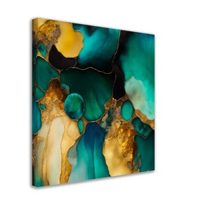 Liquid Emerald Canvas, Rich Color Palette, Gold and Green Watercolor ...