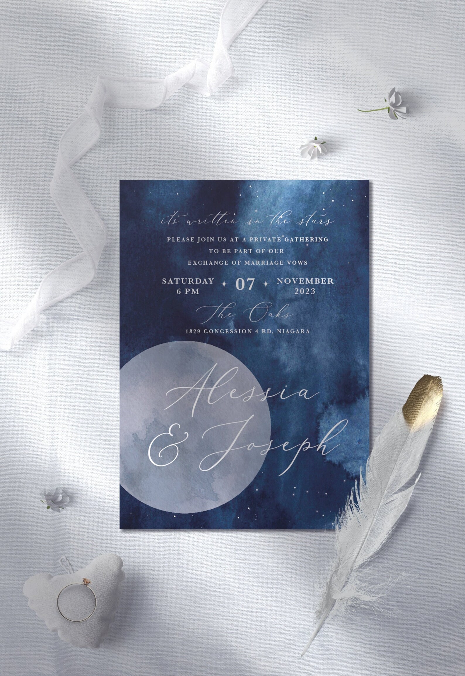 Celestial Invitation Blue Watercolor Full Moon Invitation - Etsy