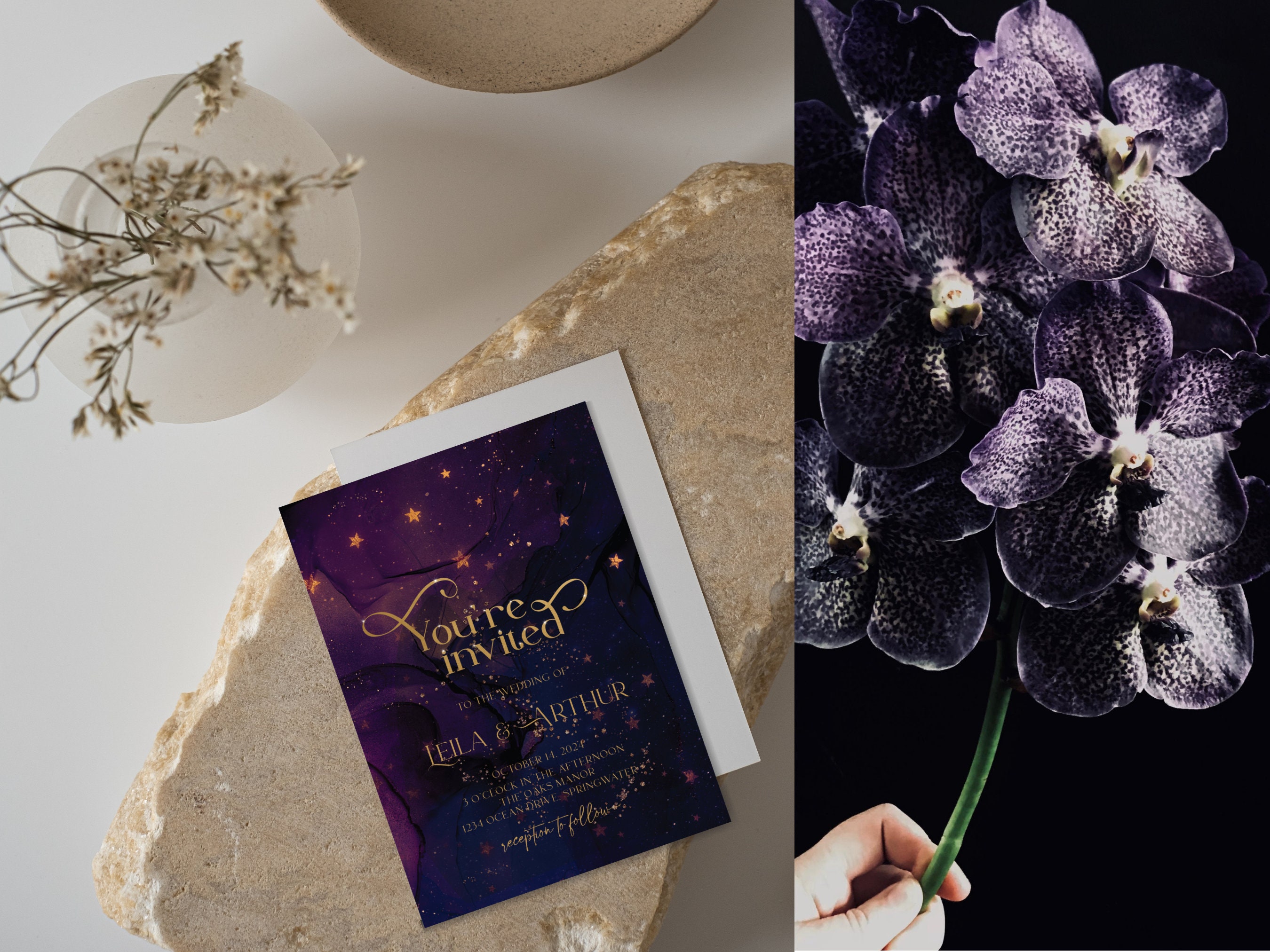 Purple Starry Night Invitation, Purple Wedding Invitations, Galaxy ...