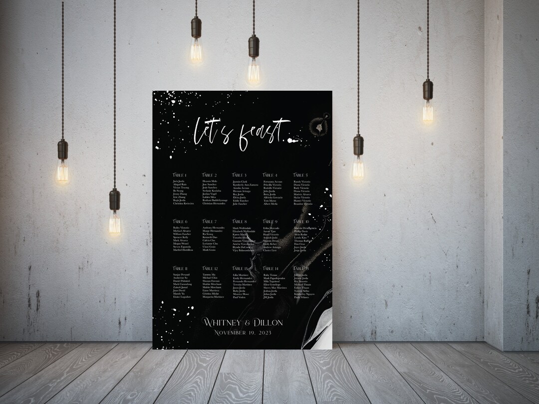 Black and White Wedding Seating Chart Let's Feast Seating - Etsy