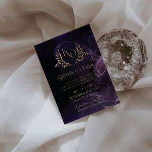 Empire Purple Invitation, Purple Watercolor Invite, Laurel Leaf Wreath ...