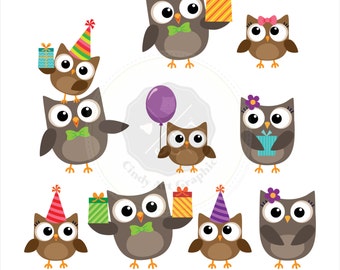 Owls Clipart 'BIRTHDAY OWLS' Clip Art. Digital Owls | Etsy