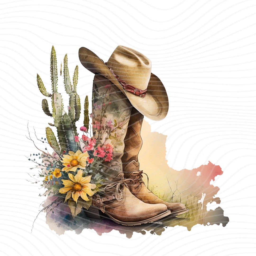Cowgirl Boots & Hat Watercolor Clipart, Cowgirl Boots Watercolor ...