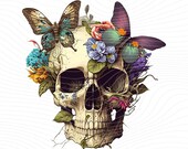 Skull Flower Butterfly PNG Skull Png Vintage Skull - Etsy