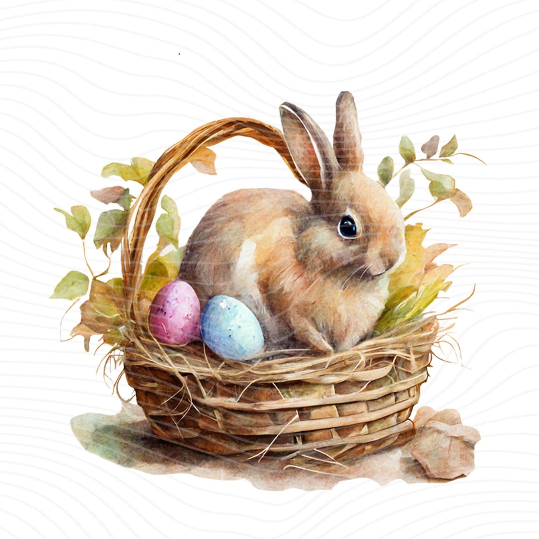 Easter Bunny in Basket Clipart, Easter Bunny Watercolor, Easter Bunny ...