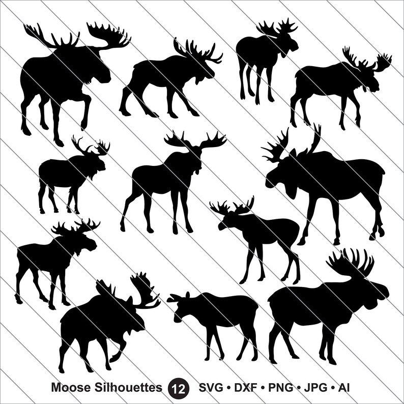 Moose Silhouettes SVG Moose Clipart Moose Head Svg Bundle - Etsy