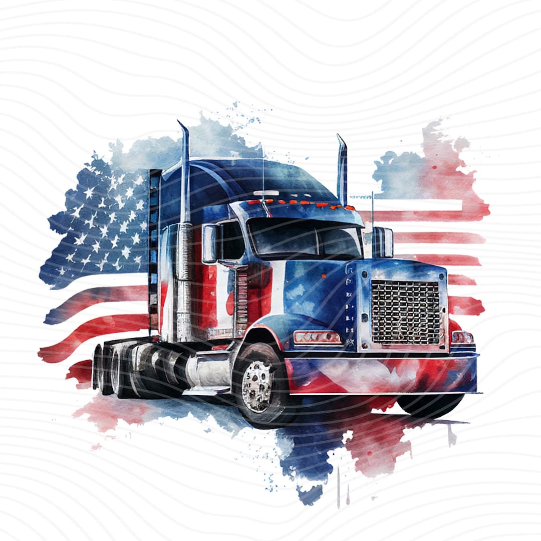 Semi Truck Flag Clipart, Semi Truck America Flag Watercolor, Semi Truck ...