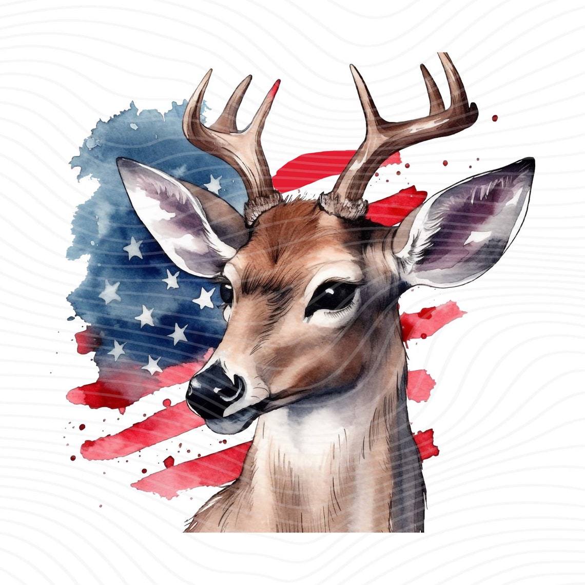 Deer Flag Clipart, Buck America Flag Watercolor, Deer Flag PNG Digital ...