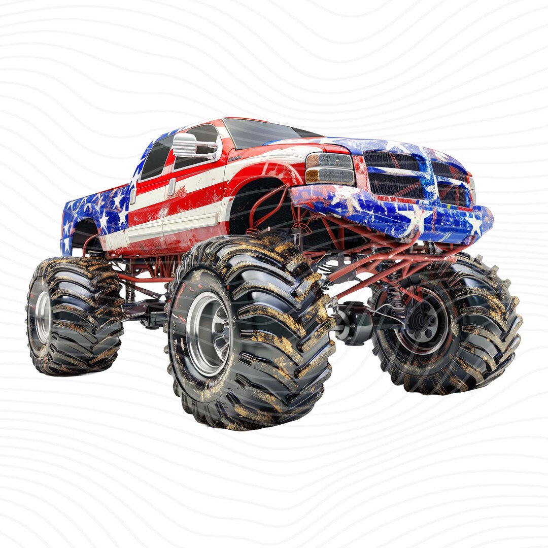 Monster Truck Flag Clipart, Semi Truck America Flag Watercolor, Semi ...